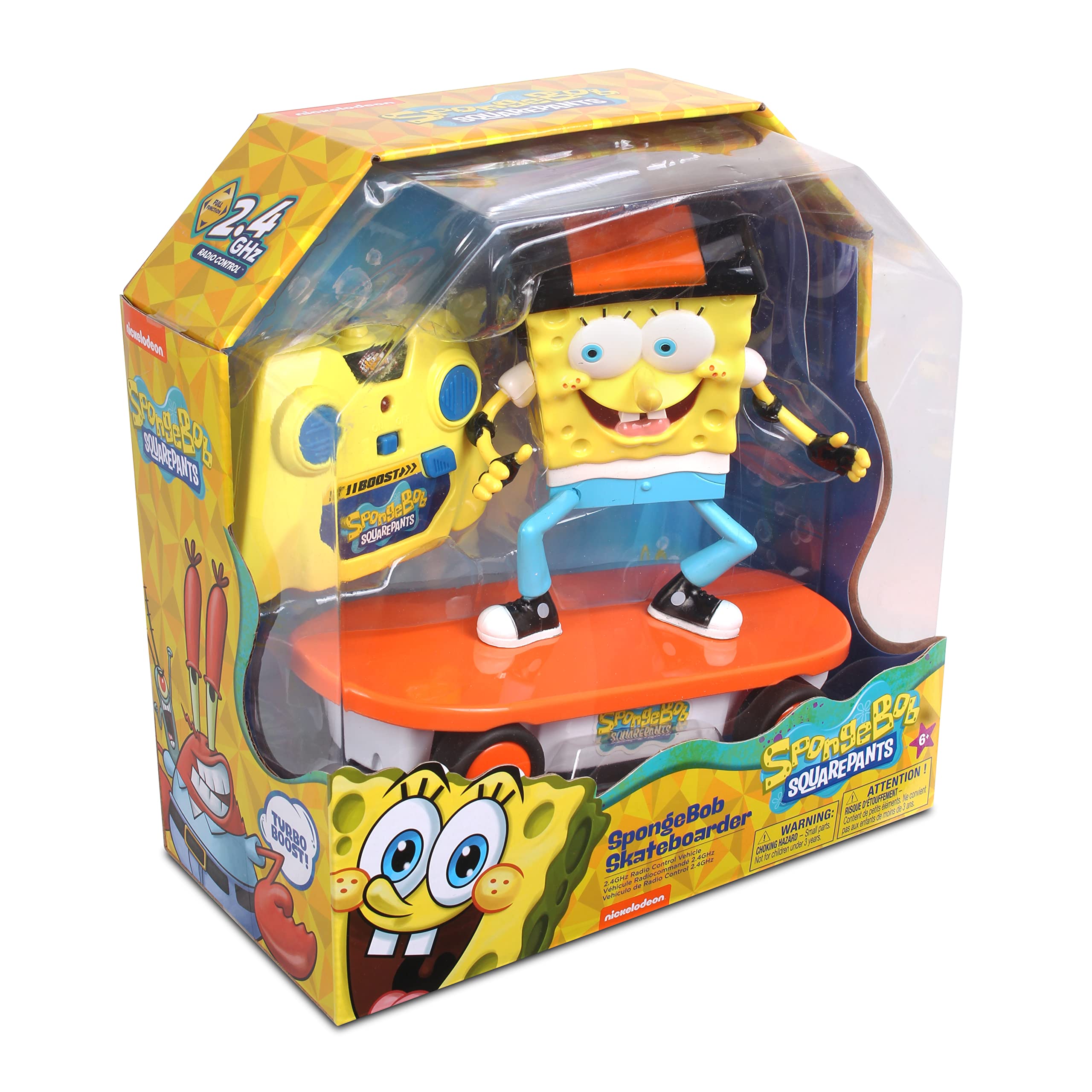 NKOK Spongebob 2.4GHz Skateboarder R/C Vehicle; Full Function 2.4 GHz Radio Control with Turbo Boost; Ages 6+