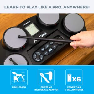 Alesis CompactKit 4 – Tabletop Electric Drum Set with 70 Electronic and Acoustic Drum Kit Sounds, 4 Pads, and Drum Sticks