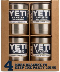 yeti rambler 10 oz lowball, vacuum insulated, stainless steel with standard lid, 4 pack