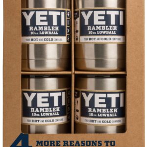 YETI Rambler 10 oz Lowball, Vacuum Insulated, Stainless Steel with Standard Lid, 4 Pack