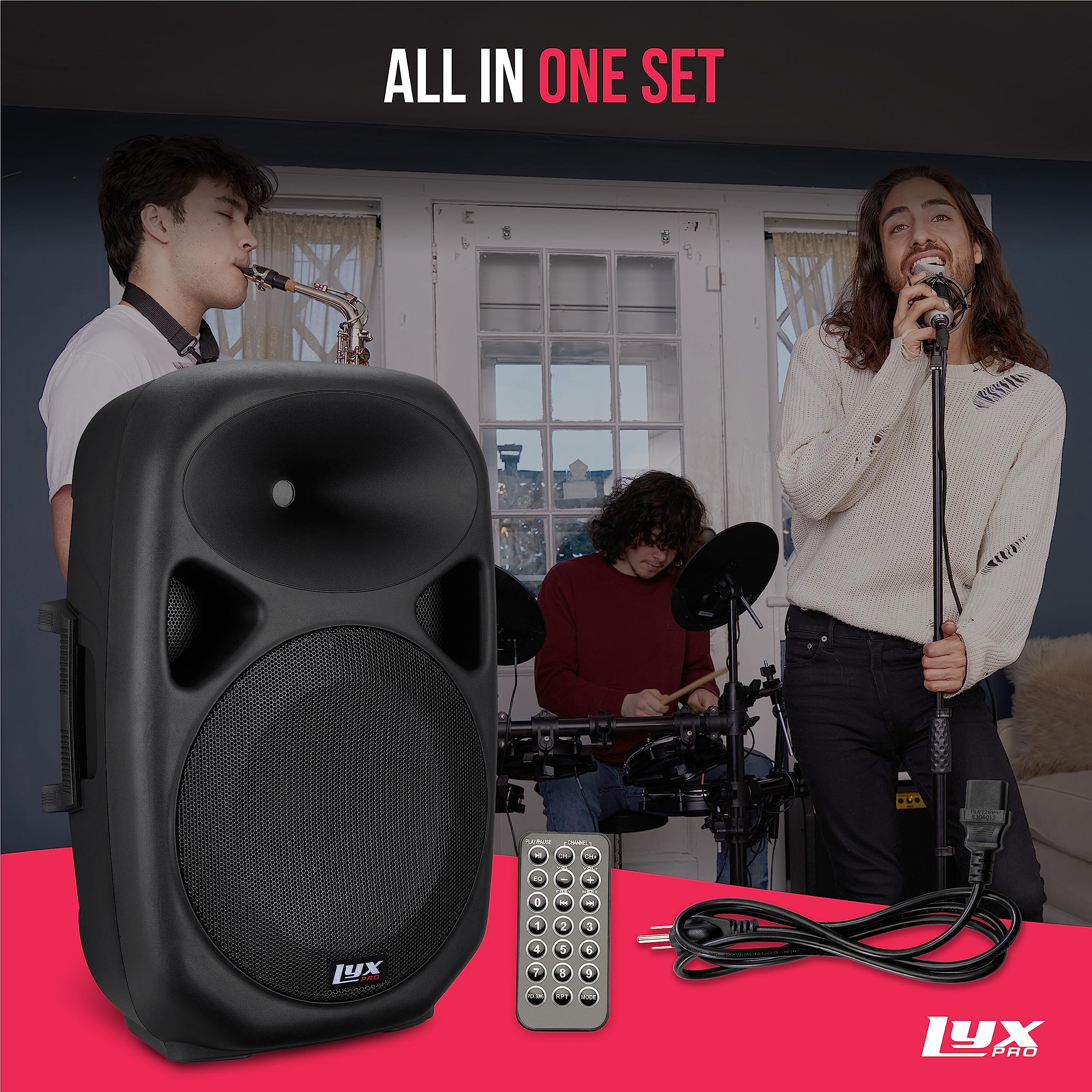 LyxPro 15 Inch PA Active Speaker System Compact and Portable with Equalizer, Bluetooth, MP3, USB, SD Card Slot, XLR, 1/4”, 3.5mm Input, Carry Handles, SPA-15