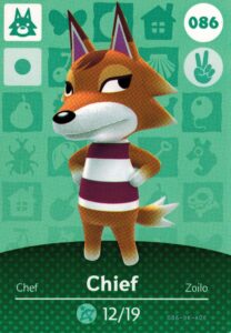 animal crossing happy home designer amiibo card chief 086/100