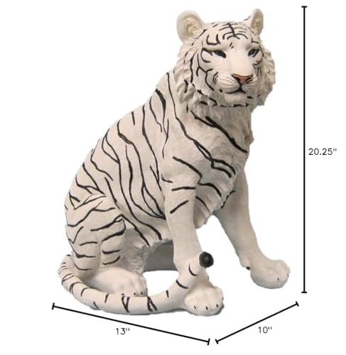 DWK Ishtar 21 Inch Indoor Outdoor Large Lawn Garden Home Decor Wild Animal Big Jungle Cat White Tiger Decorative Accent Figurine Resin Statue