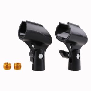 zramo 2pc stands black mic clip for microphone mic clip holder for mic stand with 5/8" male to 3/8" female adapter, 2-pack