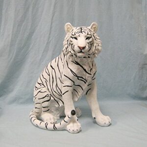 DWK Ishtar 21 Inch Indoor Outdoor Large Lawn Garden Home Decor Wild Animal Big Jungle Cat White Tiger Decorative Accent Figurine Resin Statue