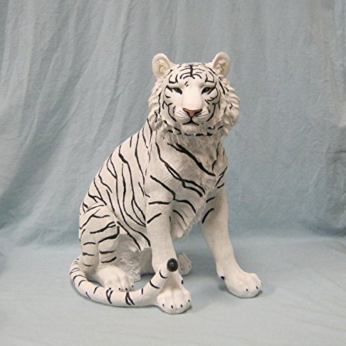 DWK Ishtar 21 Inch Indoor Outdoor Large Lawn Garden Home Decor Wild Animal Big Jungle Cat White Tiger Decorative Accent Figurine Resin Statue