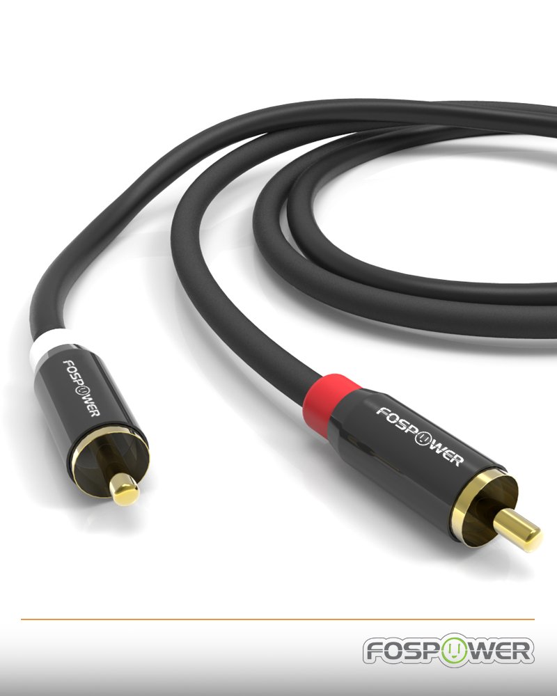 FosPower 2 RCA M/M Stereo Audio Cable [24K Gold Plated | Copper Core] 2RCA Male to 2RCA Male [Left/Right] Premium Sound Quality Plug - 15ft