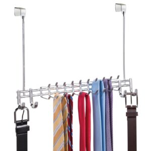 mdesign over the door closet organizer rack for ties, belts - 24 hooks, chrome