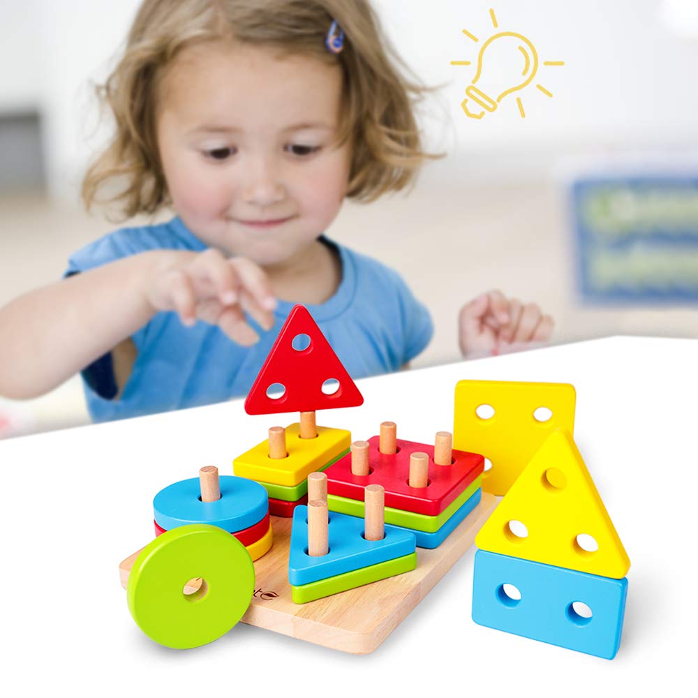 rolimate Educational Toy Toddler Toy for 2 3 4+ Years Old Boy Girl Wooden Puzzle Shape Sorter Preschool Learning Toy Sensory Toy Montessori Developmental Sorting Stacking Toy for Toddlers Babies Kids