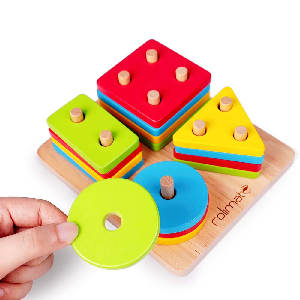 rolimate Educational Toy Toddler Toy for 2 3 4+ Years Old Boy Girl Wooden Puzzle Shape Sorter Preschool Learning Toy Sensory Toy Montessori Developmental Sorting Stacking Toy for Toddlers Babies Kids