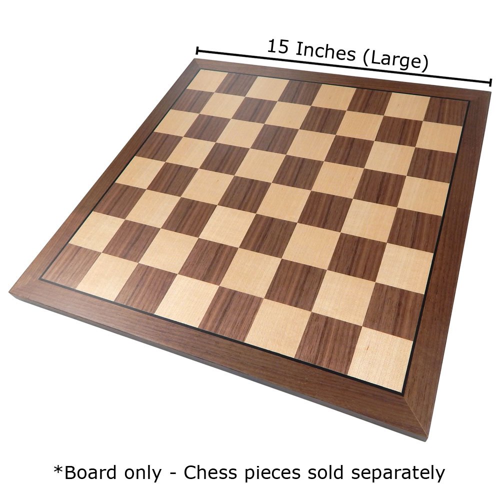 Kratos Chess Board with Inlaid Walnut Wood, Large 15 x 15 Inch, Board Only