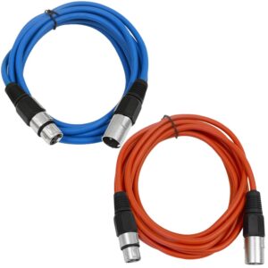 seismic audio - saxlx-6-2 pack of 6' xlr male to xlr female patch cables - balanced - 6 foot patch cord - blue and red