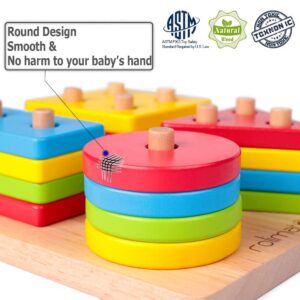 rolimate Educational Toy Toddler Toy for 2 3 4+ Years Old Boy Girl Wooden Puzzle Shape Sorter Preschool Learning Toy Sensory Toy Montessori Developmental Sorting Stacking Toy for Toddlers Babies Kids