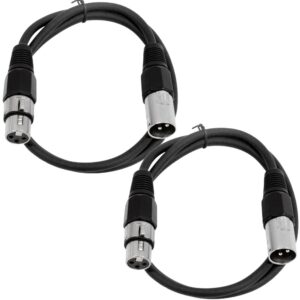 seismic audio speakers xlr patch cables, xlr male to xlr female patch cables, 2 foot cables, black and black, pack of 2