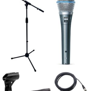 Shure Beta 87A Supercardioid Condenser Vocal Microphone Bundle with Boom Stand, XLR Cable, and Austin Bazaar Polishing Cloth