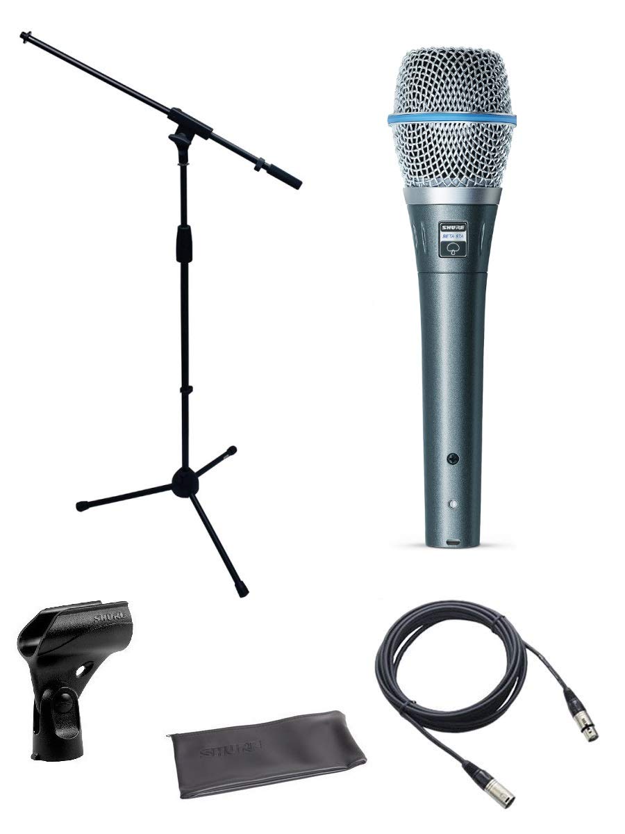 Shure Beta 87A Supercardioid Condenser Vocal Microphone Bundle with Boom Stand, XLR Cable, and Austin Bazaar Polishing Cloth