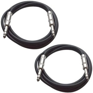 seismic audio speakers trs male ¼” to trs male ¼” patch cable, 6 foot balanced cord, pack of 2, black