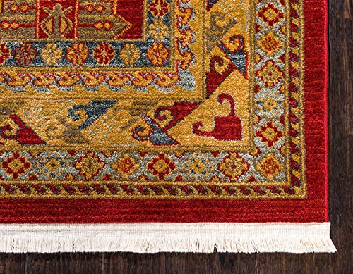 Unique Loom Sahand Collection Border Floral Geometric Area Rug (2' 7" x 6' 7" Runner, Red)