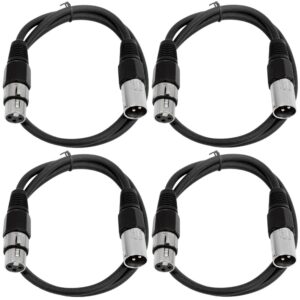 seismic audio - saxlx-2-4 pack of 2' xlr male to xlr female patch cables - balanced - 2 foot patch cord - black and black