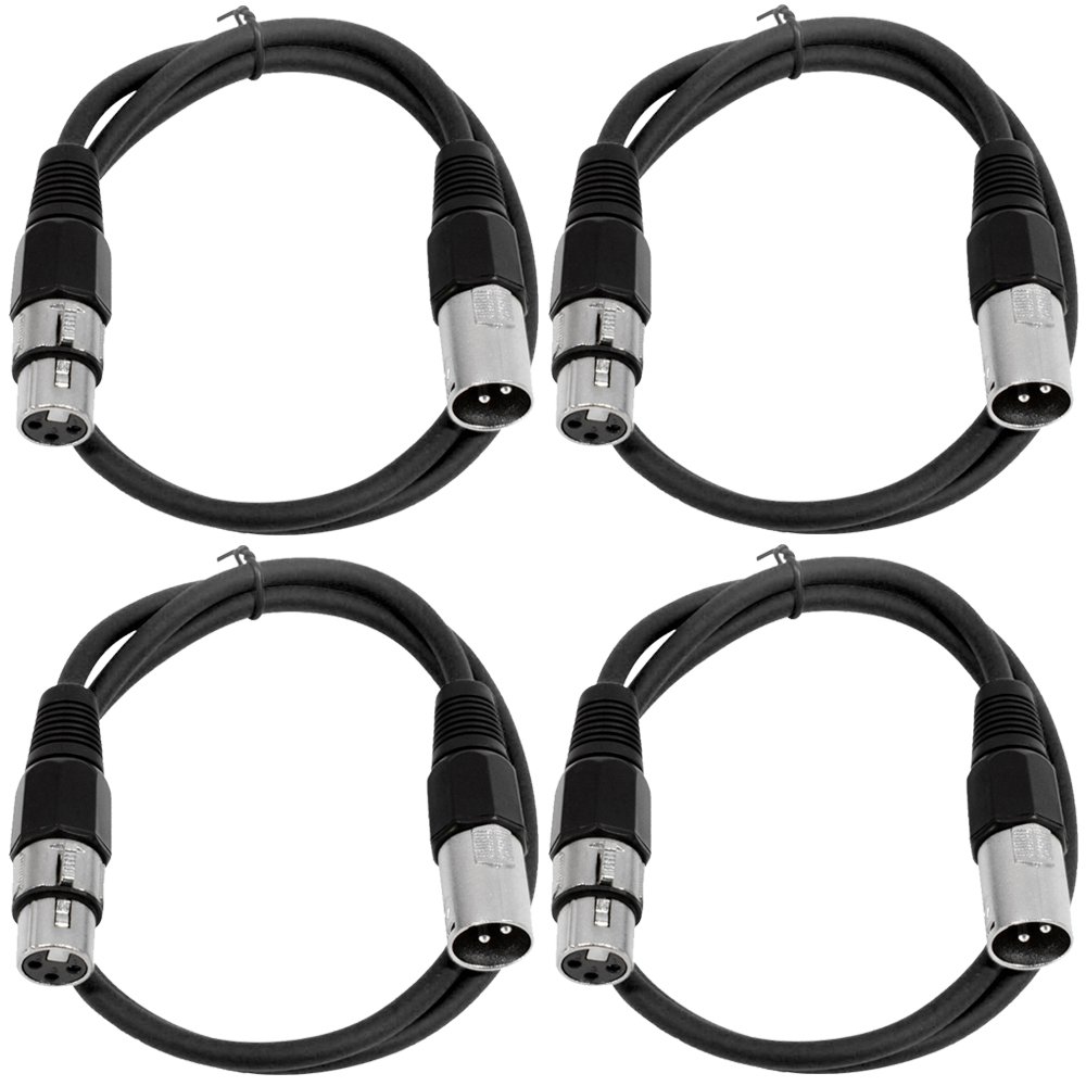 Seismic Audio - SAXLX-2-4 Pack of 2' XLR Male to XLR Female Patch Cables - Balanced - 2 Foot Patch Cord - Black and Black