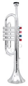 click n' play toy trumpet for kids - create real music - safety tested bpa free - beautiful silver finish with color keys - start an instrument band at home or school, kids ages 5-9, musical gifts