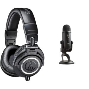 audio-technica ath-m50x professional studio monitor headphones bundle with yeti usb microphone