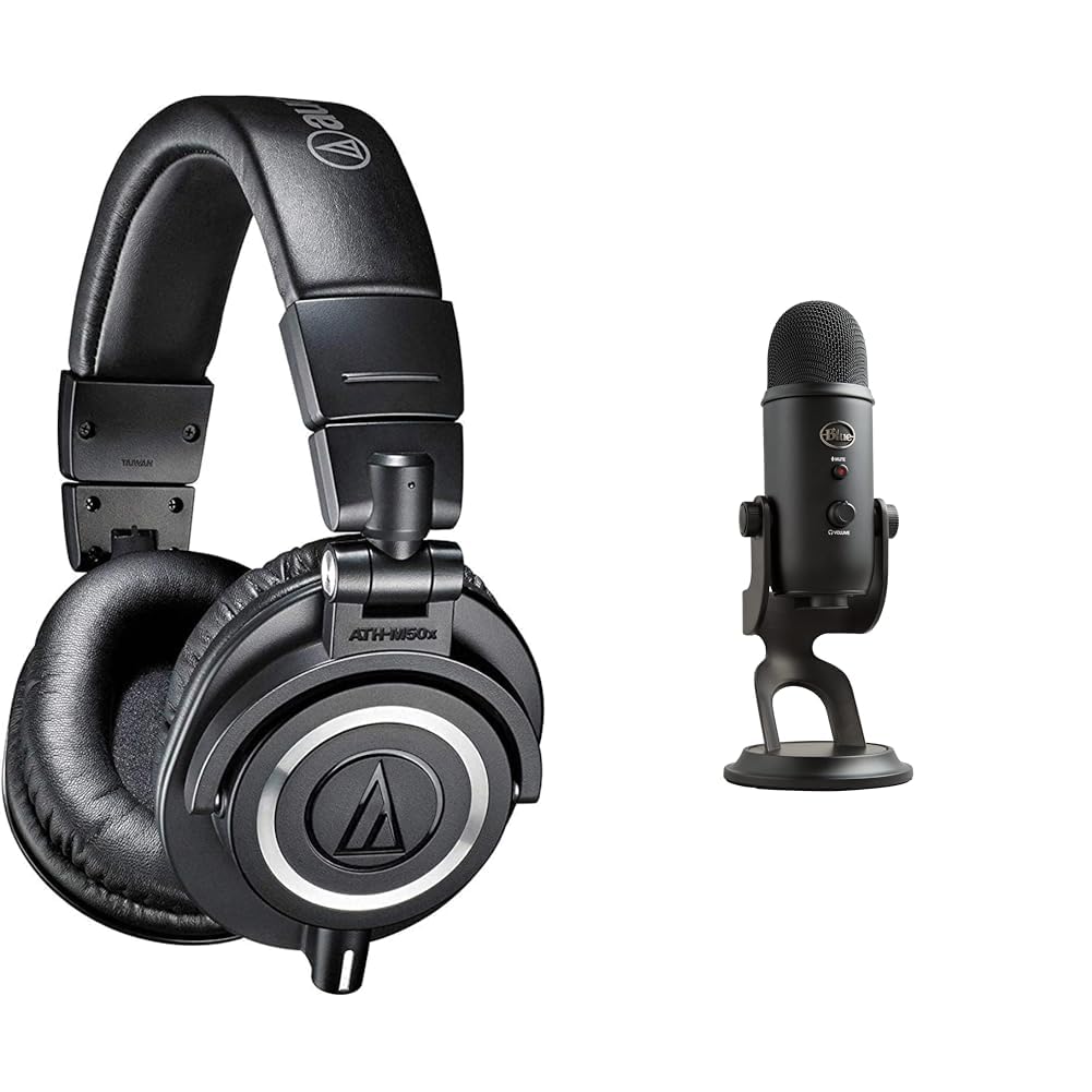 Audio-Technica ATH-M50x Professional Studio Monitor Headphones Bundle with Yeti USB Microphone