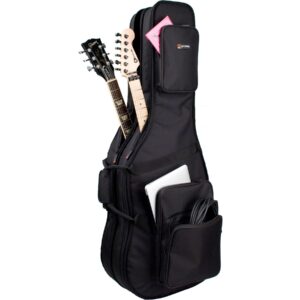 protec cf234dbl double electric guitar gig bag, gold series (fits strat, tele, & les paul shaped guitars),black