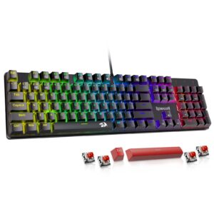 redragon k555 mechanical gaming keyboard with blue switches, macro recording, wrist rest, full size, indrah, for windows pc gamer (rgb led backlit)