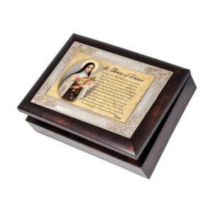 cottage garden st. therese of lisieux dark wood finish jewelry music box plays tune ave maria