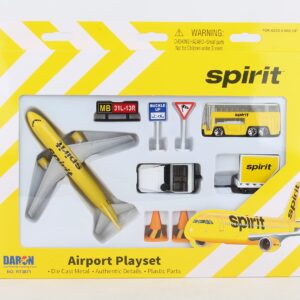 Daron Spirit Airlines Airport Playset with Die-Cast Metal Model Airplane with Plastic Parts, Cars and Transportation Toys for Kids Ages 3+