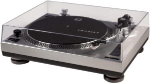 crosley c100a-si belt-drive turntable record player with adjustable counterweight, silver