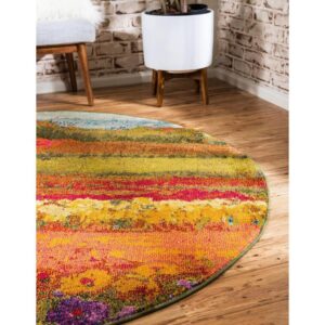 Unique Loom Estrella Collection Floral, Landscape, Abstract, Modern, Fields Area Rug, 6' 1" x 6' 1", Multi/Green