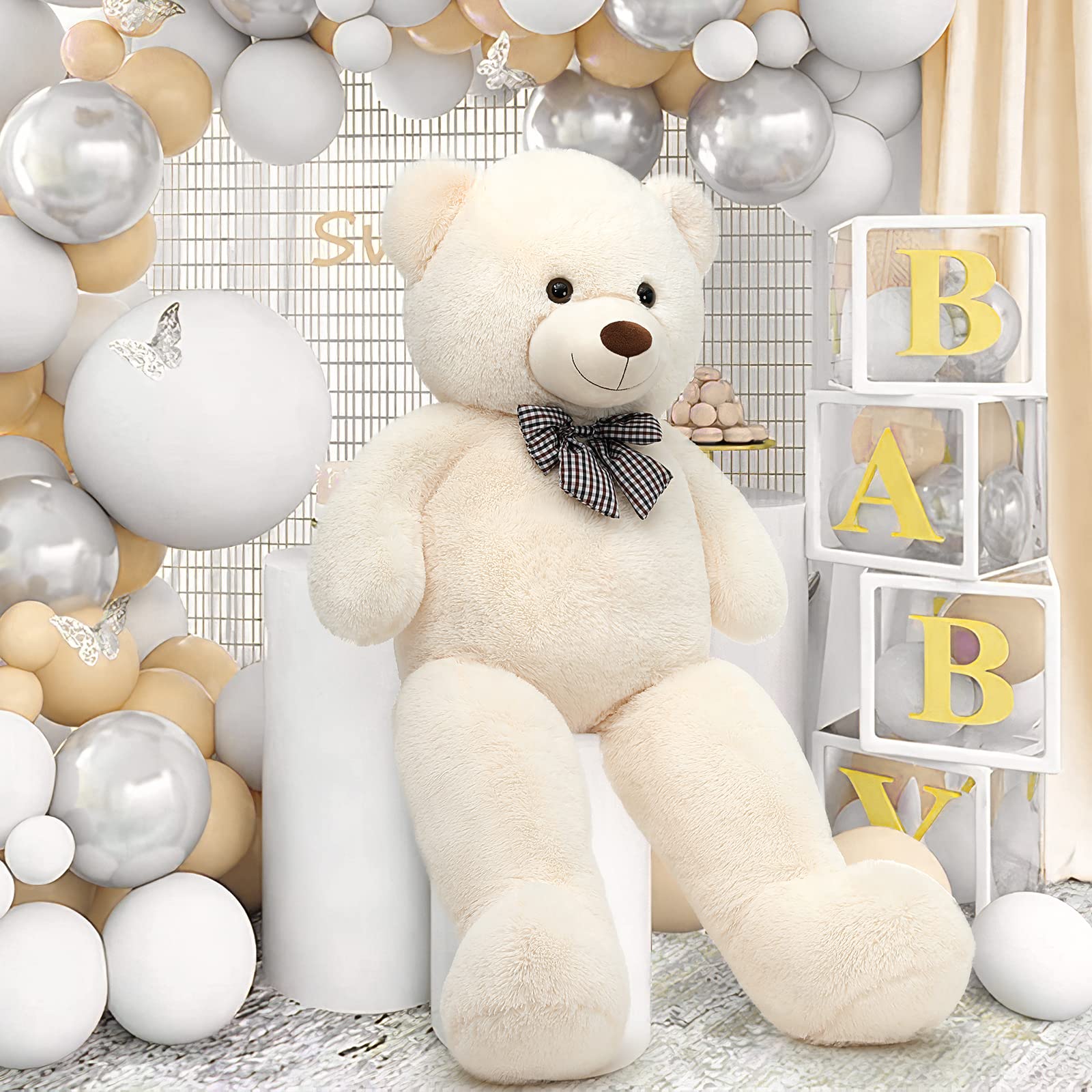 MorisMos Giant White Teddy Bear Stuffed Animals Plush Toy for Girlfriend Kids Christmas Valentine's Day Birthday 47 Inches