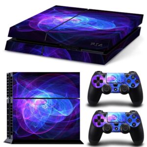 uushop skin decal for playstation 4 console system and ps4 wireless dualshock controller - blue purple lines