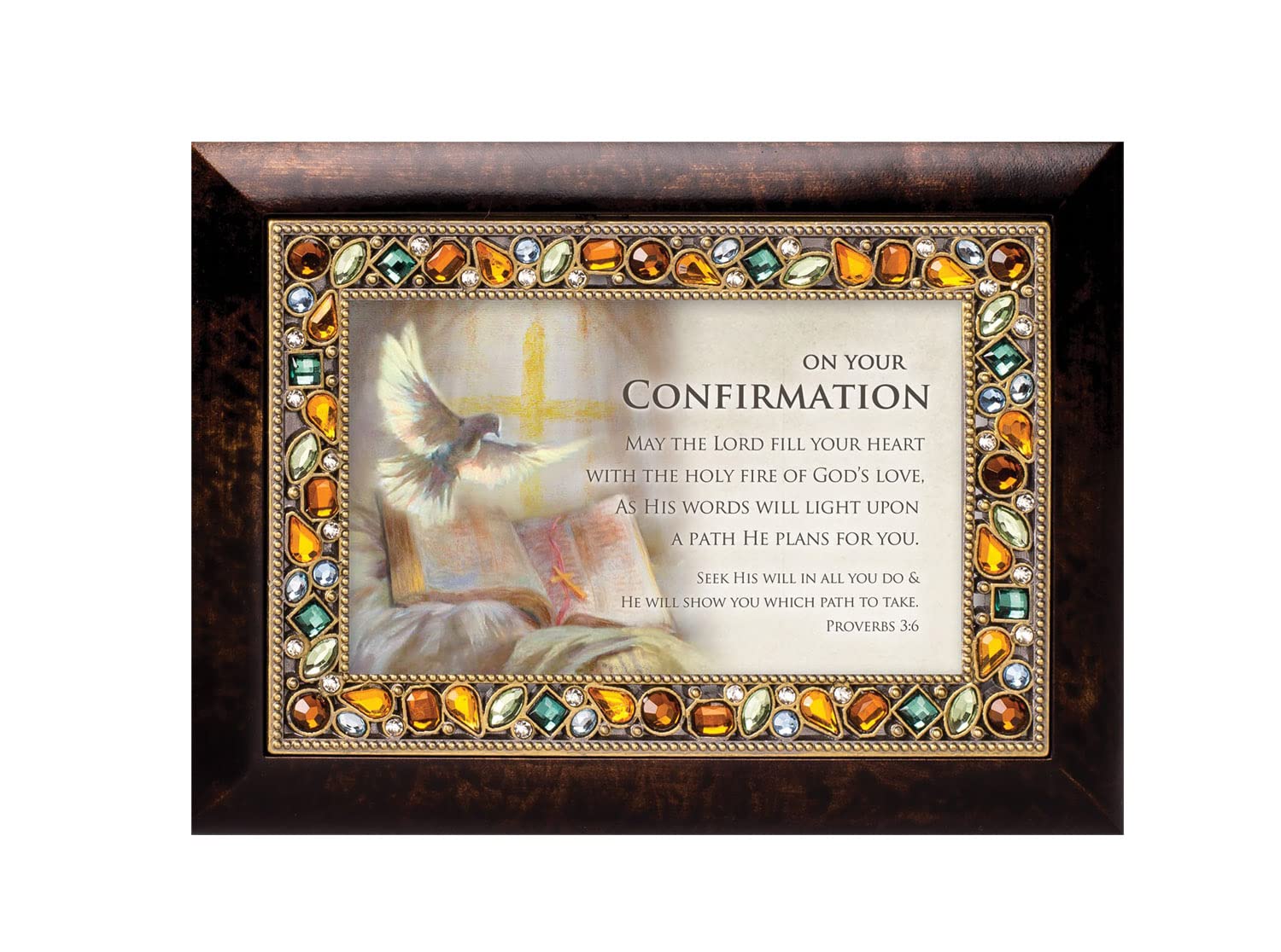 Cottage Garden Your Confirmation Amber Earth Tone Jeweled Music Box Plays How Great Thou Art