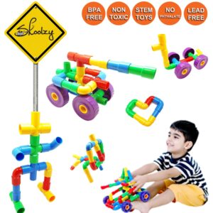 Skoolzy STEM Learning Pipe Tube 29 Piece Toys_and_Games Set, Educational Construction Building Blocks for ADHD & Autism for Baby, Kid Includes Wheels Pipes Joints and eBook