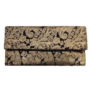 jnb paisley pattern print clutch, gold