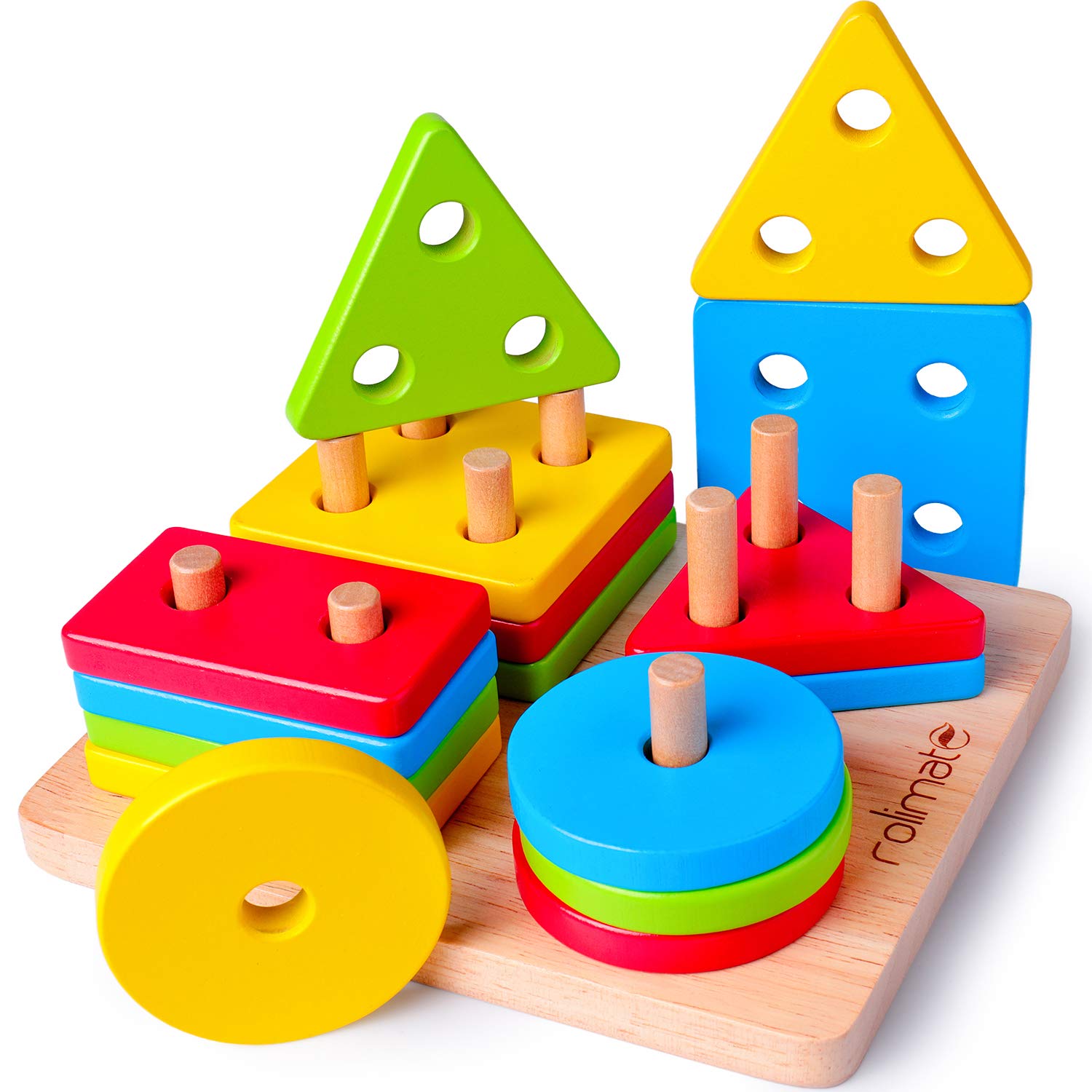 rolimate Educational Toy Toddler Toy for 2 3 4+ Years Old Boy Girl Wooden Puzzle Shape Sorter Preschool Learning Toy Sensory Toy Montessori Developmental Sorting Stacking Toy for Toddlers Babies Kids