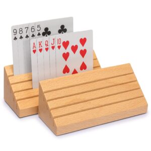 yellow mountain imports standard-size solid beechwood playing card holders/racks - set of 2 card organizers