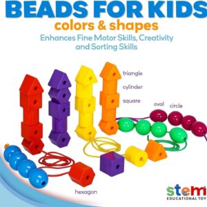 Skoolzy Rainbow Stringing Beads for Toddlers 46 Pcs | String Beads with Strings, Pipe Cleaners and Bag | Montessori Toys Occupational Therapy