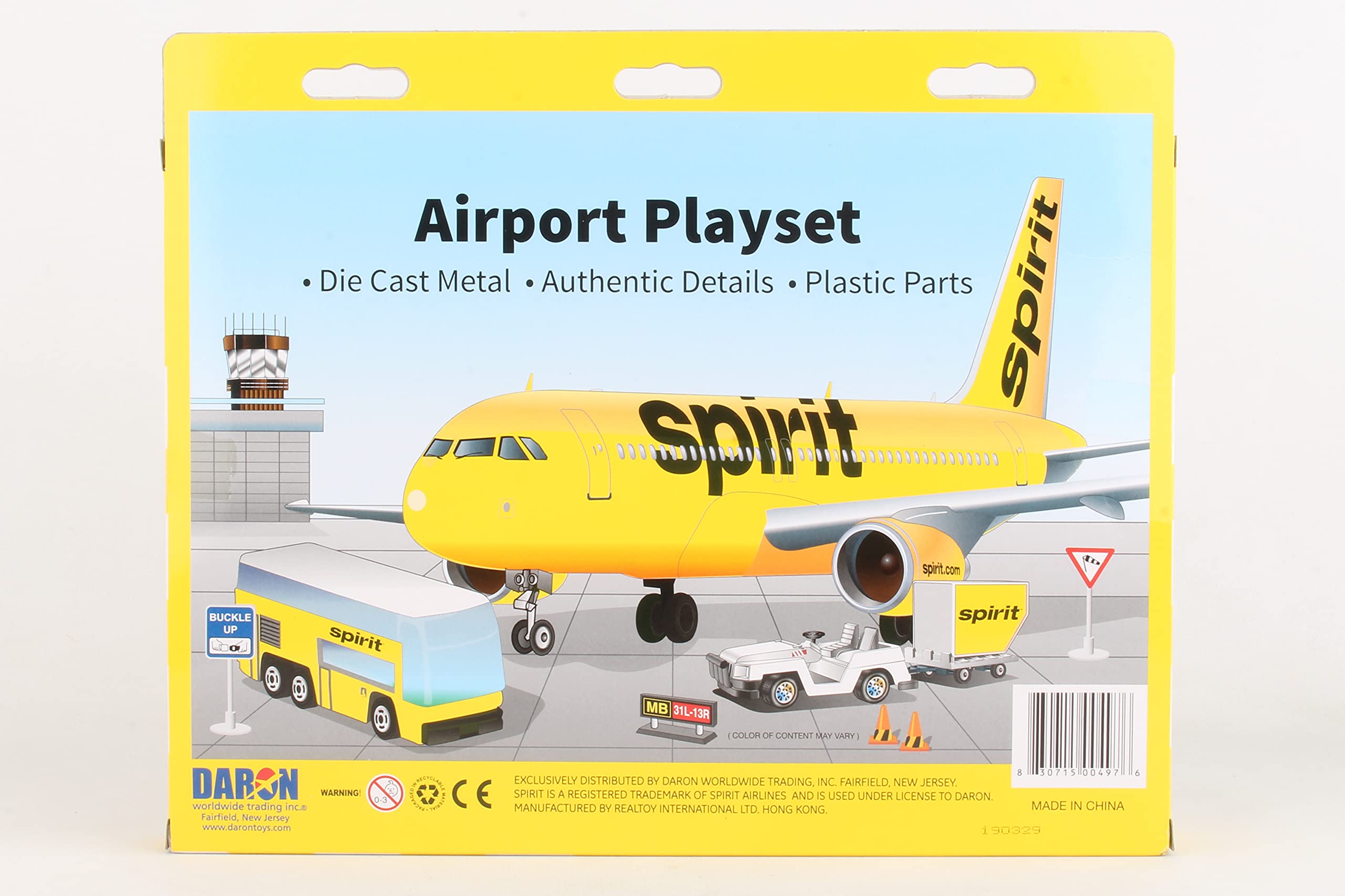 Daron Spirit Airlines Airport Playset with Die-Cast Metal Model Airplane with Plastic Parts, Cars and Transportation Toys for Kids Ages 3+