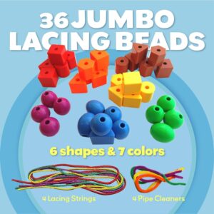 Skoolzy Rainbow Stringing Beads for Toddlers 46 Pcs | String Beads with Strings, Pipe Cleaners and Bag | Montessori Toys Occupational Therapy