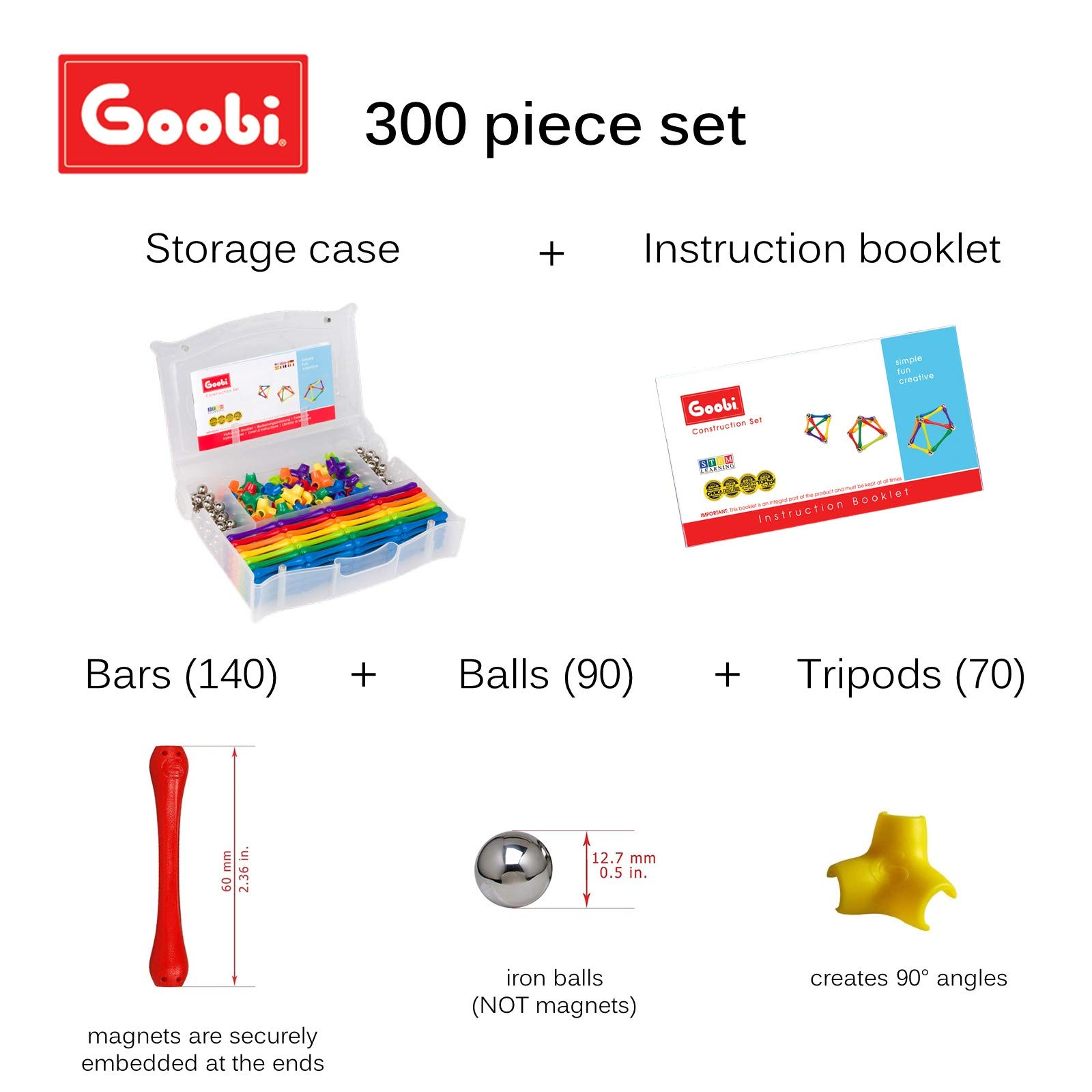 Goobi Magnetic Building Sticks Blocks Toys Magnet Construction Set Tiles Toy Montessori STEM Educational Toys for Ages 3 4 5 6 7 8 Kids (300 Pcs, 300, Pieces)