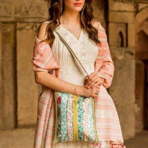 NOVICA Artisan Handmade Embellished Cotton Shoulder Bag Floral from India Handbags Multicolor Ivory Tote Patterned ' Garden Path'