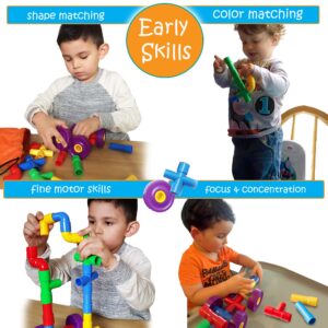 Skoolzy STEM Learning Pipe Tube 29 Piece Toys_and_Games Set, Educational Construction Building Blocks for ADHD & Autism for Baby, Kid Includes Wheels Pipes Joints and eBook