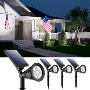 4 pack solar powered spot lights outdoor waterproof led outside landscape spotlights lighting for trees, flag, plant, wall, yard, garden, backyard, house, pathway, adjustable auto on/off uplighting