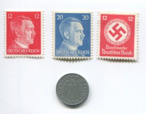 premium nazi world war two ww2 german third reich swastika coin and hitler stamp set/collection