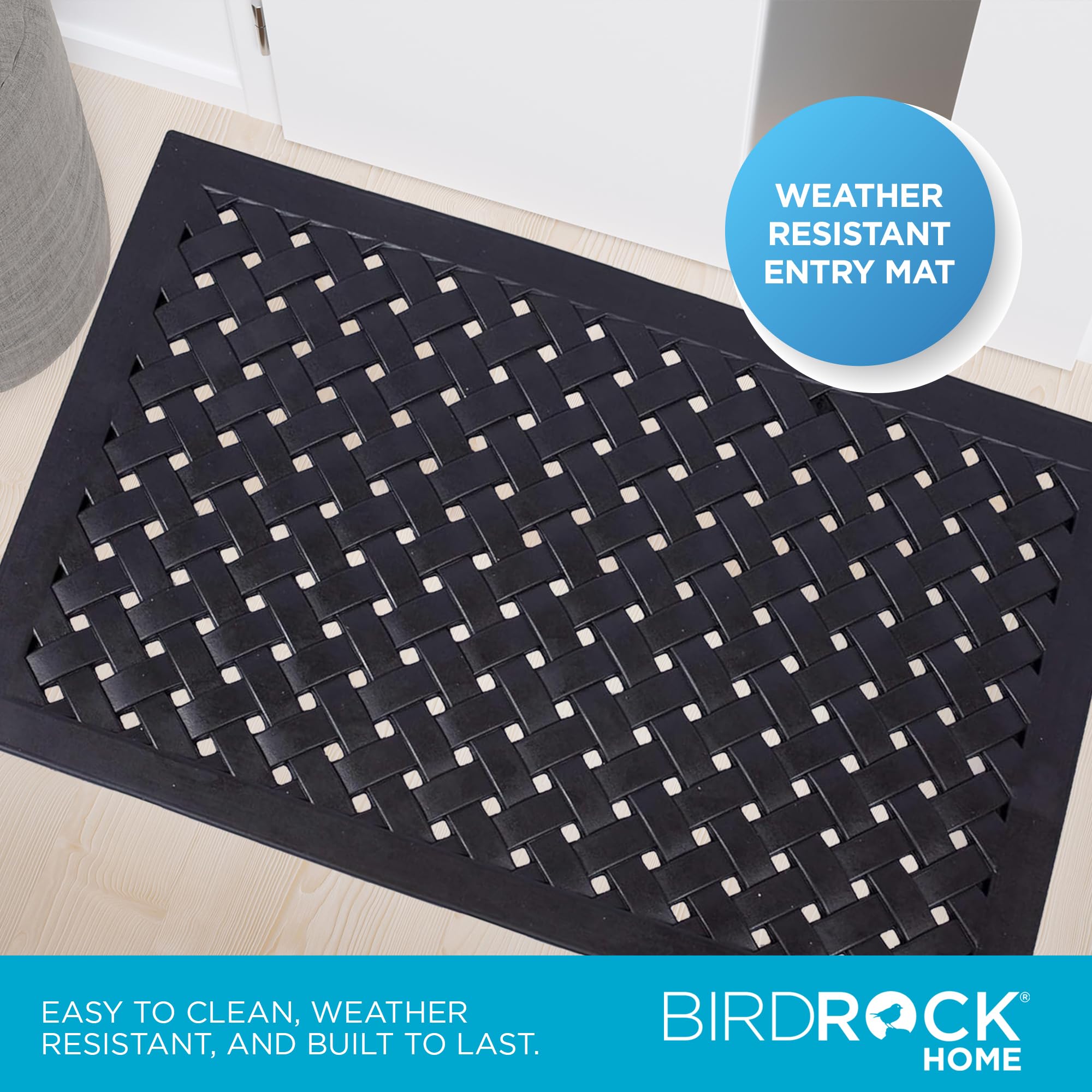 BIRDROCK HOME 24 x 36 Rubber Doormat with Basket Weave Design - Outdoor Doormat - Keeps Your Floors Clean - Decorative Design