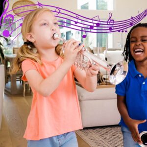 Click N' Play Toy Trumpet for Kids - Create Real Music - Safety Tested BPA Free - Beautiful Silver Finish with Color Keys - Start an Instrument Band at Home or School, Kids Ages 5-9, Musical Gifts